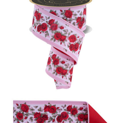 2.5"X10YD ROSE TRELLIS/FUSED - RED, PINK, GREEN - D'LUX RIBBON - LX100 ...